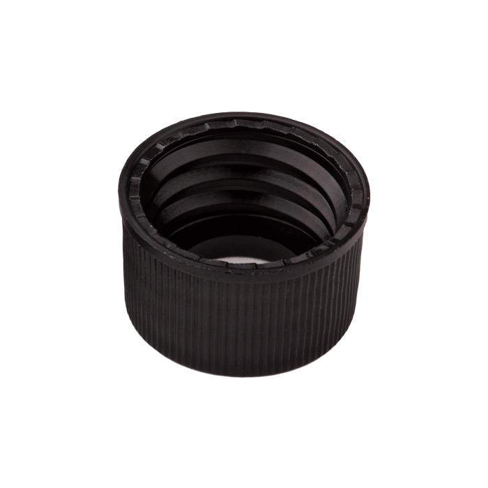 Caps, Screw Top, with an Open Hole, "knurled", polypropylene, Black ...
