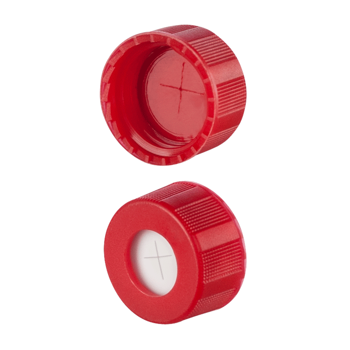 Caps, Screw Top, with Soft-Guard, White Silicone Rubber / Red PTFE Pre ...