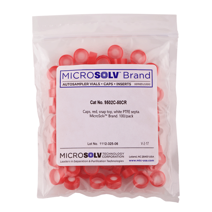 Caps, Snap Top, with White PTFE Septa, fitted in smooth, polyethylene ...