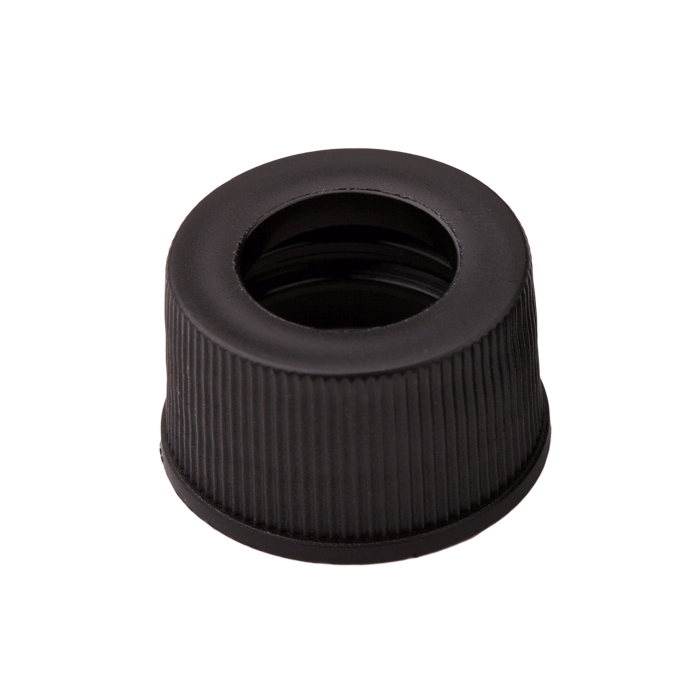 Caps, Screw Top, with an Open Hole. "knurled", polypropylene, Black ...