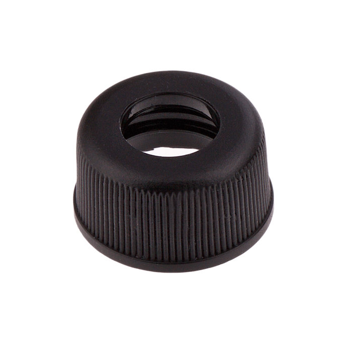 Caps, Screw Top, with an Open Hole. "Knurled", polypropylene, Black ...