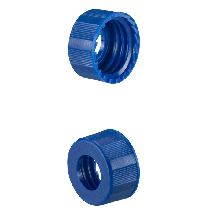 Caps, Screw Top, with an Open Hole. "Knurled", polypropylene, Blue Caps ...