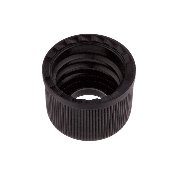 Caps, Screw Top, with an Open Hole. "Knurled", polypropylene, Black ...
